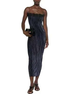 FFORME Lace-trim Plissé Midi Dress - Blue