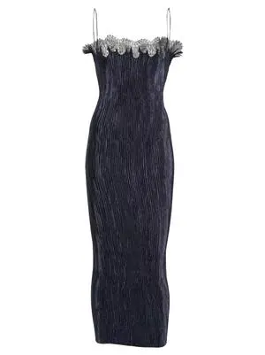 FFORME Lace-trim Plissé Midi Dress - Blue
