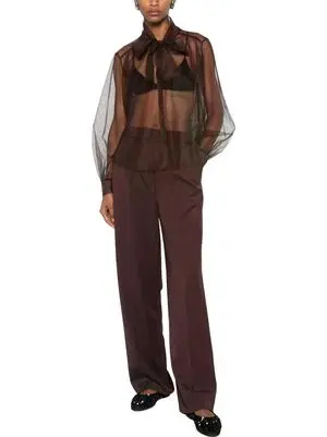 FORTE_FORTE Sheer Tie-neck Shirt - Brown