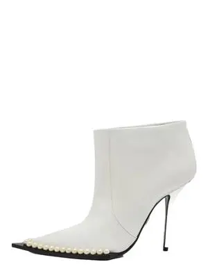 Dolce & Gabbana Faux-pearl Embellished Pointed-toe Stiletto Ankle Boots - White