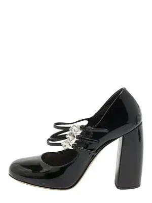 Miu Miu Embellished Triple-strap Block Heel Pumps - Black