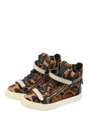 GIUSEPPE ZANOTTI Coby Crystal-embellished Leopard Print Sneakers - Brown