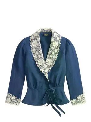 Ralph Lauren Crochet Lace-trim Wrap Peplum Blouse - Blue