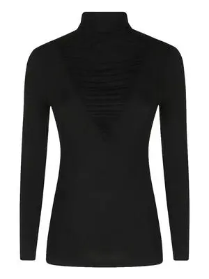 NISSA Nissa Lyocell-Wool Blend Turtleneck Top With Ruched Detailing