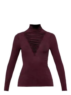 NISSA Lyocell Wool-blend Turtleneck Top - Red
