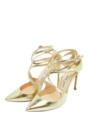JIMMY CHOO Jimmy Choo Lancer Gold-Tone Double Ankle-Strap Stiletto Sandals