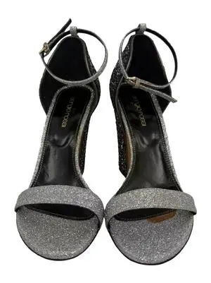 SERGIO ROSSI Glitter Block-heel Sandals - Silver