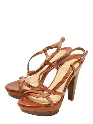 CHRISTIAN LOUBOUTIN Leather Contrast Stitching Ankle-strap Block-heel Sandals - Brown