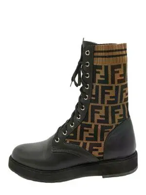 Fendi Rockoko Ff Logo Combat Boots - Black