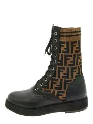 Fendi Rockoko Ff Logo Combat Boots - Black