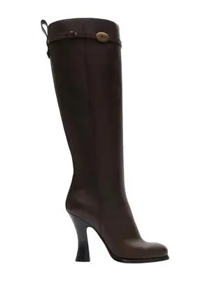 BURBERRY Burberry Leather Knee-High Boots With Logo Plaque