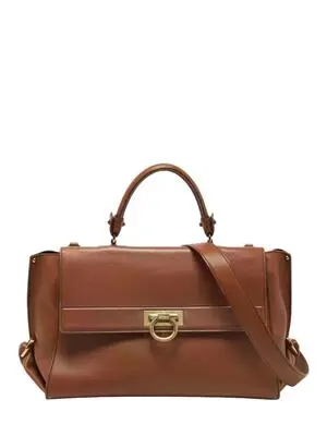 FERRAGAMO Large Sofia Gancini Handbag - Brown