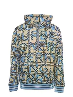 Burberry Checked Logo Print Cotton Knit Hoodie - Neutrals
