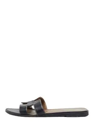 HERMÈS Hermès Black Leather Oran H-Shaped Slides