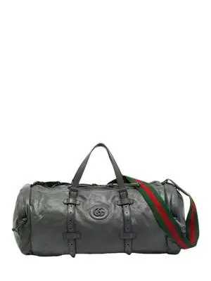 Gucci Gucci Grey Leather Logo Plaque Duffel Travel Bag Grey