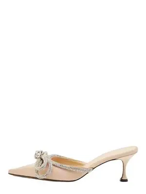Mach & Mach Embellished Double Bow Kitten Heel Mules - Neutrals