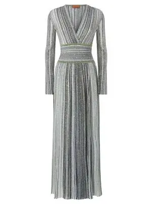 Missoni Midi Dress With V-neck In Viscose-blend Lam - Green
