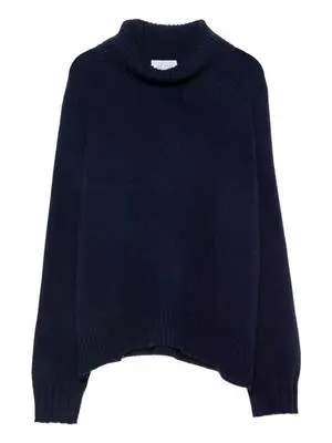 BEYOU Ribbed Knit Roll-neck Sweater - Blue