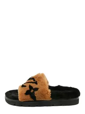 LOUIS VUITTON Shearling Monogram Slides - Brown