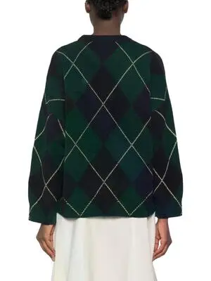BEYOU Long-sleeve Argyle Sweater - Green