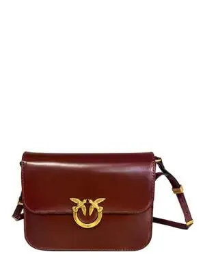 Pinko Love Birds Leather Crossbody Bag Brown