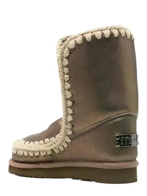 Mou Crochet-trim Metallic Boots - Brown