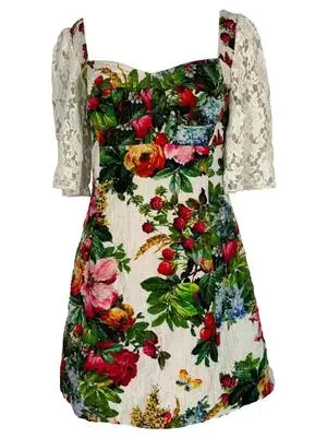 Dolce & Gabbana Floral-jacquard Lace-sleeve Dress - White