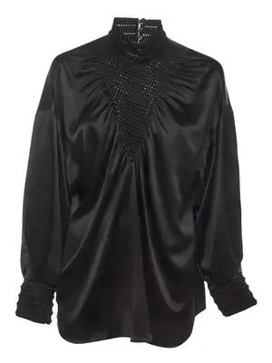 Fendi Smocked High Neck Long Sleeve Blouse - Black