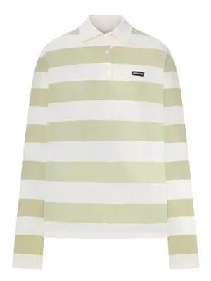 Miu Miu Striped Long Sleeve Polo Shirt - Green