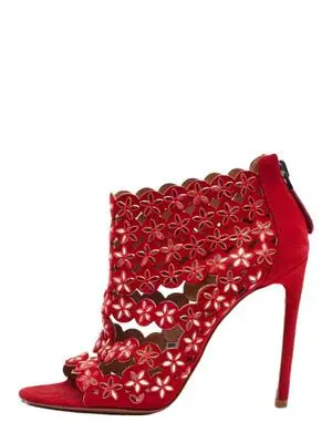 Alaïa Laser-cut Floral Suede Stiletto Sandals - Red