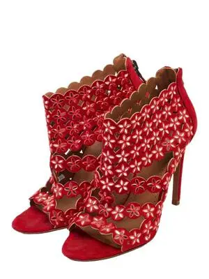 ALAÏA Alaïa Laser-Cut Floral Suede Stiletto Sandals
