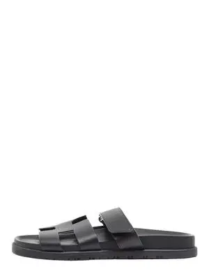 Hermès Hermès Chypre Leather Flat Sandals Black