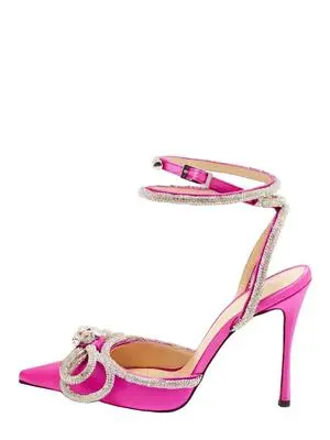 Mach & Mach Double Bow Crystal Embellished Ankle Strap Pumps - Pink