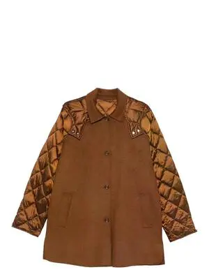 Marina Rinaldi Maesa Quilted-sleeve Hooded Coat - Brown