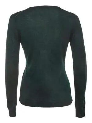 Carolina Herrera Logo Embroidered V-neck Wool Sweater - Green