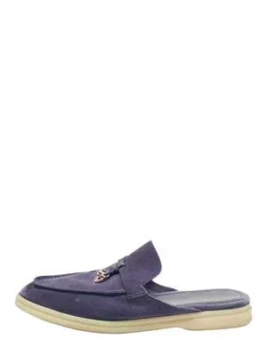 Loro Piana Navy Suede Charms Walk Mules - Blue