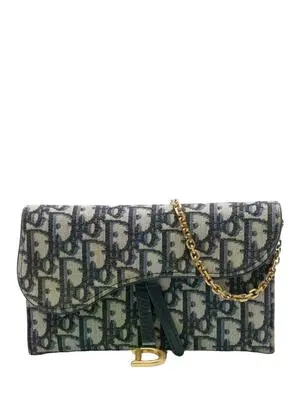 Dior 2019 Oblique Canvas Saddle Wallet On Chain Crossbody Bag - Blue