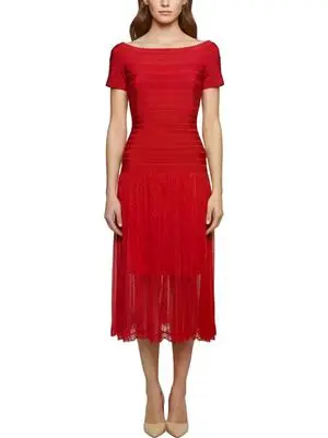 Herve Leger Bandage Lace Midi Dress - Red