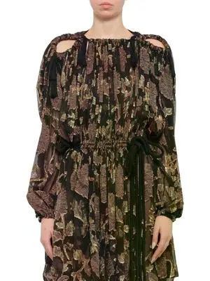 LANVIN Floral-jacquard Cold-shoulder Dress - Black