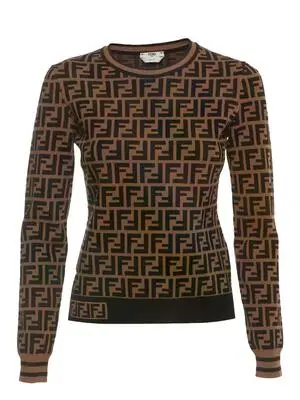 Fendi Zucca Pattern Knit Sweater - Brown