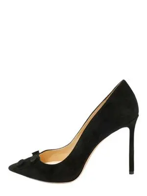 JIMMY CHOO Jimmy Choo Black Suede Button-Embellished Pointed Toe Stiletto Pumps
