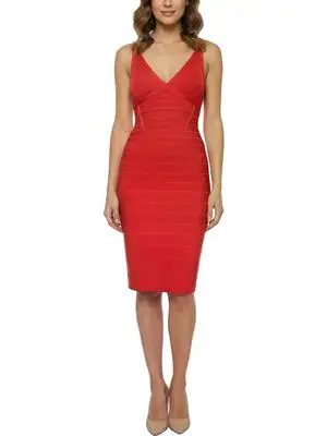 Herve Leger Bandage Rib-knit Midi Dress - Red