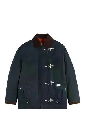 FAY 4 Hooks Corduroy Collar Coat - Blue