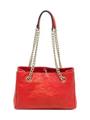 Carolina Herrera Embossed Chain Tote Bag - Red