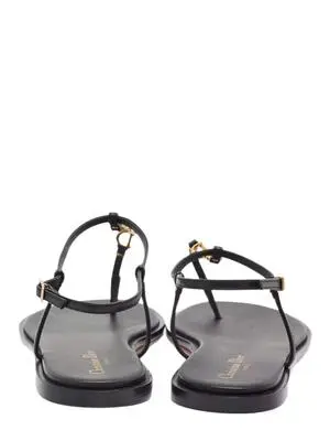 DIOR Christian Dior Black Leather Ankle-Strap Thong Ballet Flats