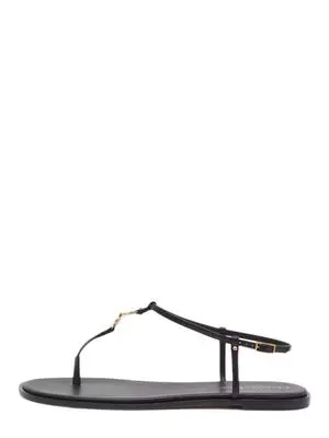 Dior Christian Dior Black Leather Ankle-Strap Thong Ballet Flats Black