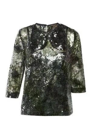 LOUIS VUITTON Sequin Embellished Bow Detail Top - Black