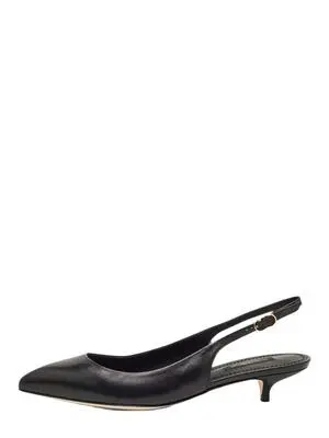 Dolce & Gabbana Leather Pointed Toe Slingback Kitten Heels - Black