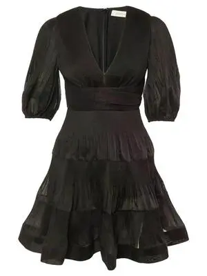 Zimmermann ZIMMERMANN Plissé Tiered Mini Dress Black