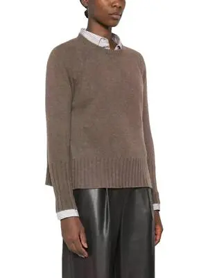 BEYOU Long Sleeve Crew Neck Sweater - Brown